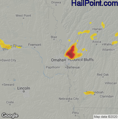 Hail Map for Omaha, NE Region on July 7, 2024