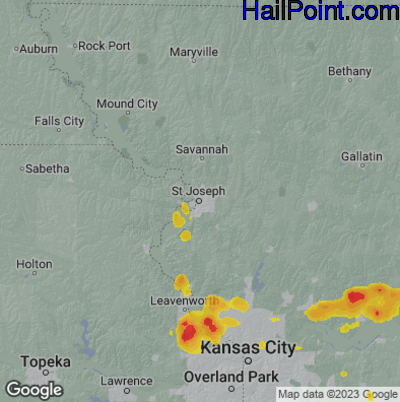 Hail Map for St. Joseph, MS Region on July 12, 2024