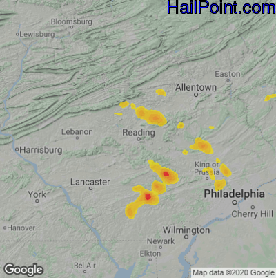 Hail Map for Reading, PA Region on July 14, 2024