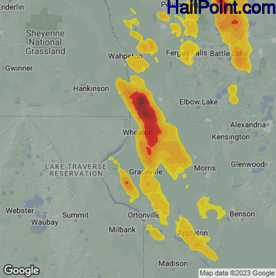 Hail Map for Wheaton, MN Region on July 23, 2024