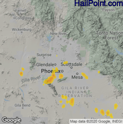 Hail Map for Phoenix, AZ Region on July 25, 2024