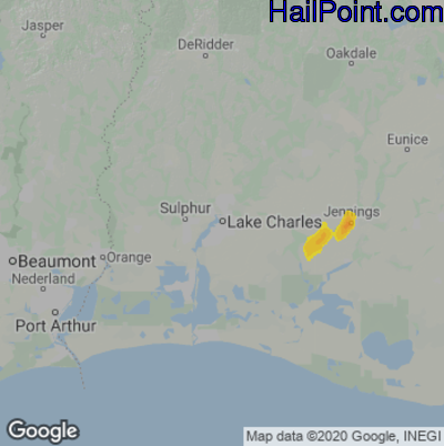 Hail Map for Lake Charles, LA Region on July 25, 2024