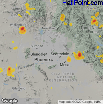 Hail Map for Phoenix, AZ Region on July 25, 2024