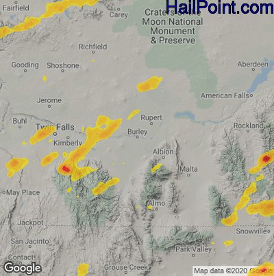 Hail Map for Burley, ID Region on July 25, 2024