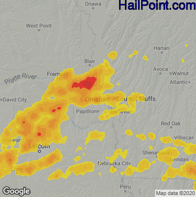 Hail Map for Omaha, NE Region on July 31, 2024