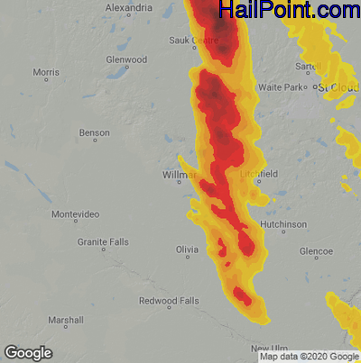 Hail Map for Willmar, MN Region on August 4, 2024