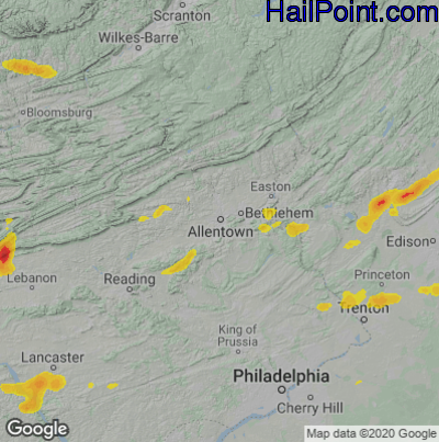 Hail Map for Allentown, PA Region on August 6, 2024