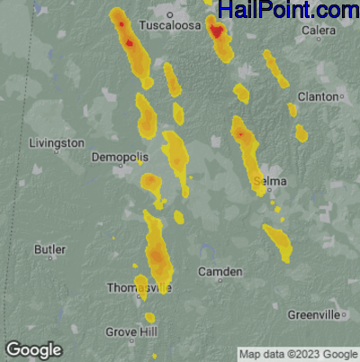 Hail Map for Uniontown, AL Region on August 18, 2024