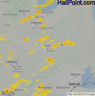 Hail Map for Flint, MI Region on August 27, 2024