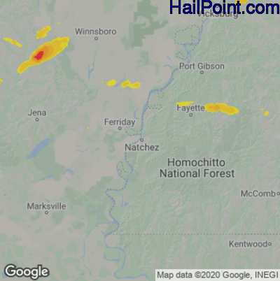 Hail Map for Natchez, MS Region on September 24, 2024