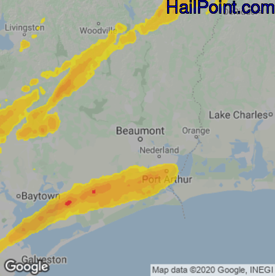 Hail Map for Beaumont, TX Region on December 28, 2024