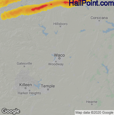 Hail Map for Waco, TX Region on March 8, 2025