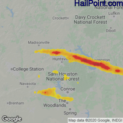 Hail Map for Huntsville, TX Region on March 8, 2025
