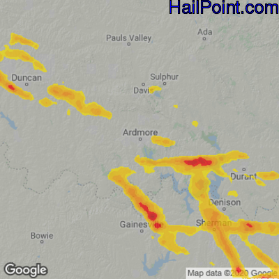 Hail Map for Ardmore, OK Region on March 25, 2025