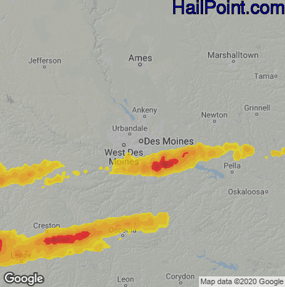 Hail Map for Des Moines, IA Region on April 18, 2025