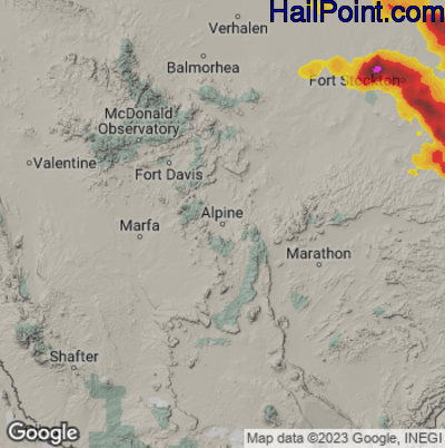 Hail Map for Alpine, TX Region on April 22, 2025