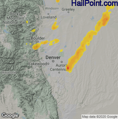 Hail Map for Denver, CO Region on May 18, 2025