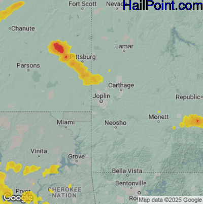 Hail Map for Joplin, MO Region on May 25, 2025