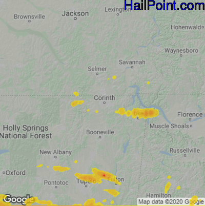 Hail Map for Corinth, MS Region on May 25, 2025