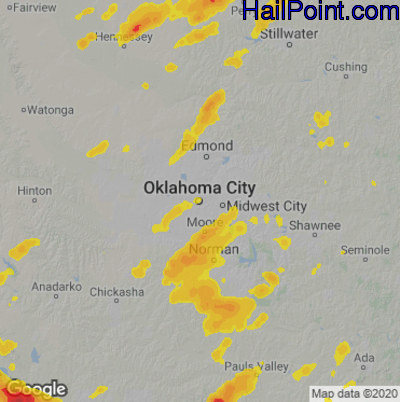 Hail Map for Oklahoma City, OK Region on June 3, 2025