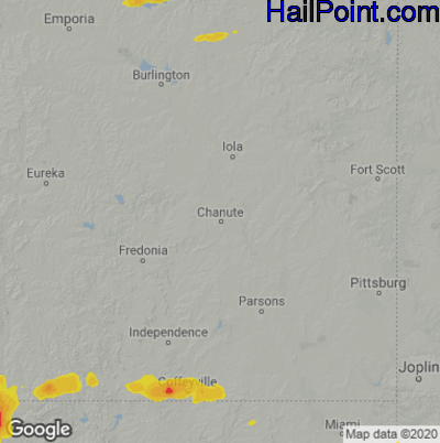 Hail Map for Chanute, KS Region on June 7, 2025