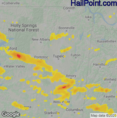 Hail Map for Tupelo, MS Region on June 7, 2025