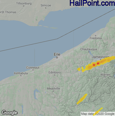 Hail Map for Erie, PA Region on June 9, 2025