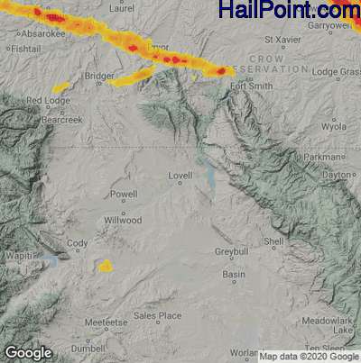 Hail Map for Lovell, WY Region on June 13, 2025