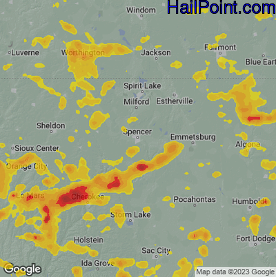 Hail Map for Spencer, IA Region on June 14, 2025