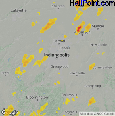 Hail Map for Indianapolis, IN Region on June 18, 2025