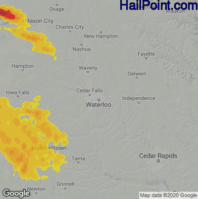 Hail Map for Waterloo, IA Region on June 20, 2025
