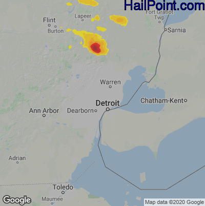 Hail Map for Detroit, MI Region on June 21, 2025