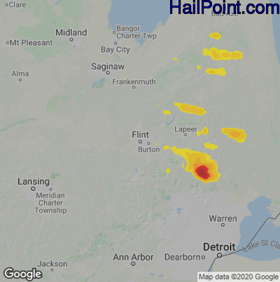 Hail Map for Flint, MI Region on June 21, 2025