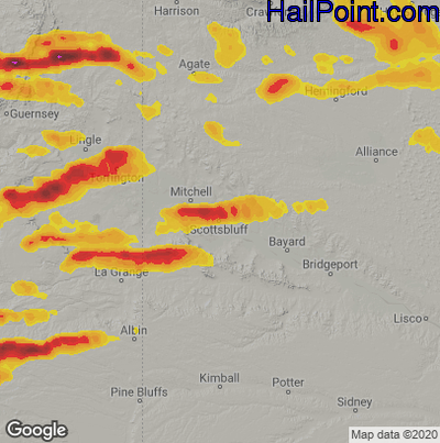 Hail Map for Scottsbluff, NE Region on June 29, 2025