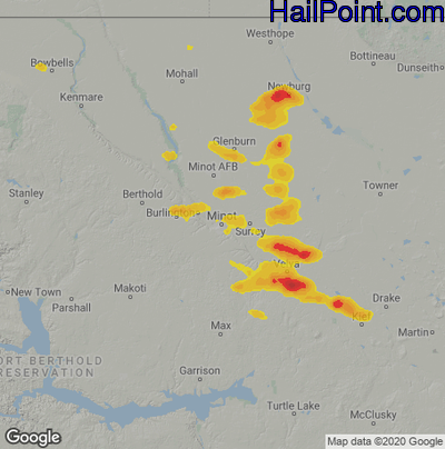 Hail Map for Minot, ND Region on July 9, 2025