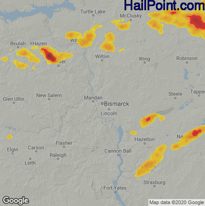 Hail Map for Bismark, ND Region on July 15, 2025