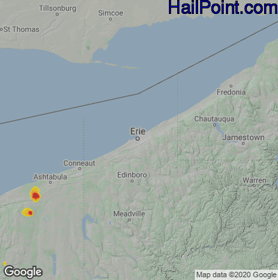 Hail Map for Erie, PA Region on July 15, 2025