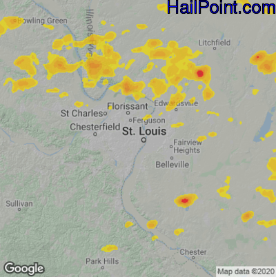 Hail Map for St. Louis, MO Region on July 16, 2025