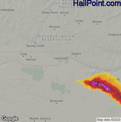 Hail Map for Valentine, NE Region on July 19, 2025
