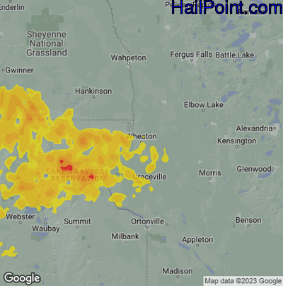 Hail Map for Wheaton, MN Region on July 21, 2025