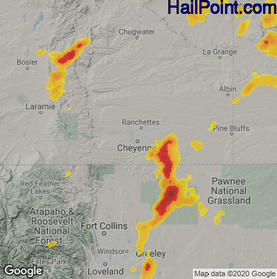 Hail Map for Cheyenne, WY Region on July 24, 2025