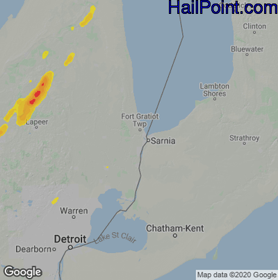 Hail Map for Port Huron, MI Region on August 12, 2025
