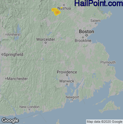 Hail Map for Woonsocket, RI Region on August 13, 2025
