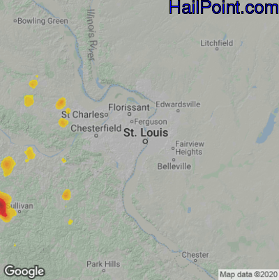 Hail Map for St. Louis, MO Region on August 18, 2025