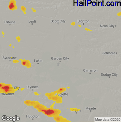 Hail Map for Garden City, KS Region on August 27, 2025