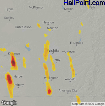 Hail Map for Wichita, KS Region on September 1, 2025