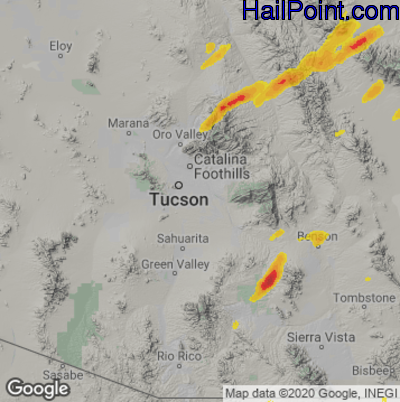 Hail Map for Tucson, AZ Region on September 12, 2025