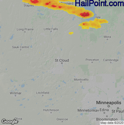 Hail Map for St Cloud, MN Region on September 12, 2025