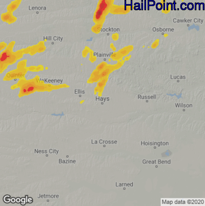 Hail Map for Hays, KS Region on September 14, 2025