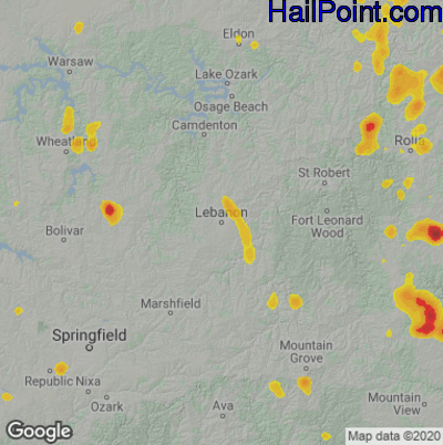 Hail Map for Lebanon, MO Region on September 15, 2025